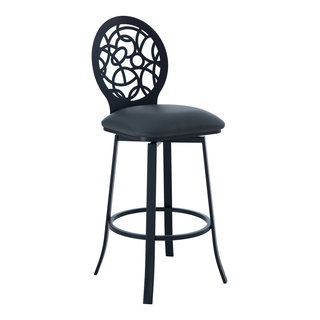 Lotus Contemporary 26" Counter Height Barstool in Matte Black Finish ...