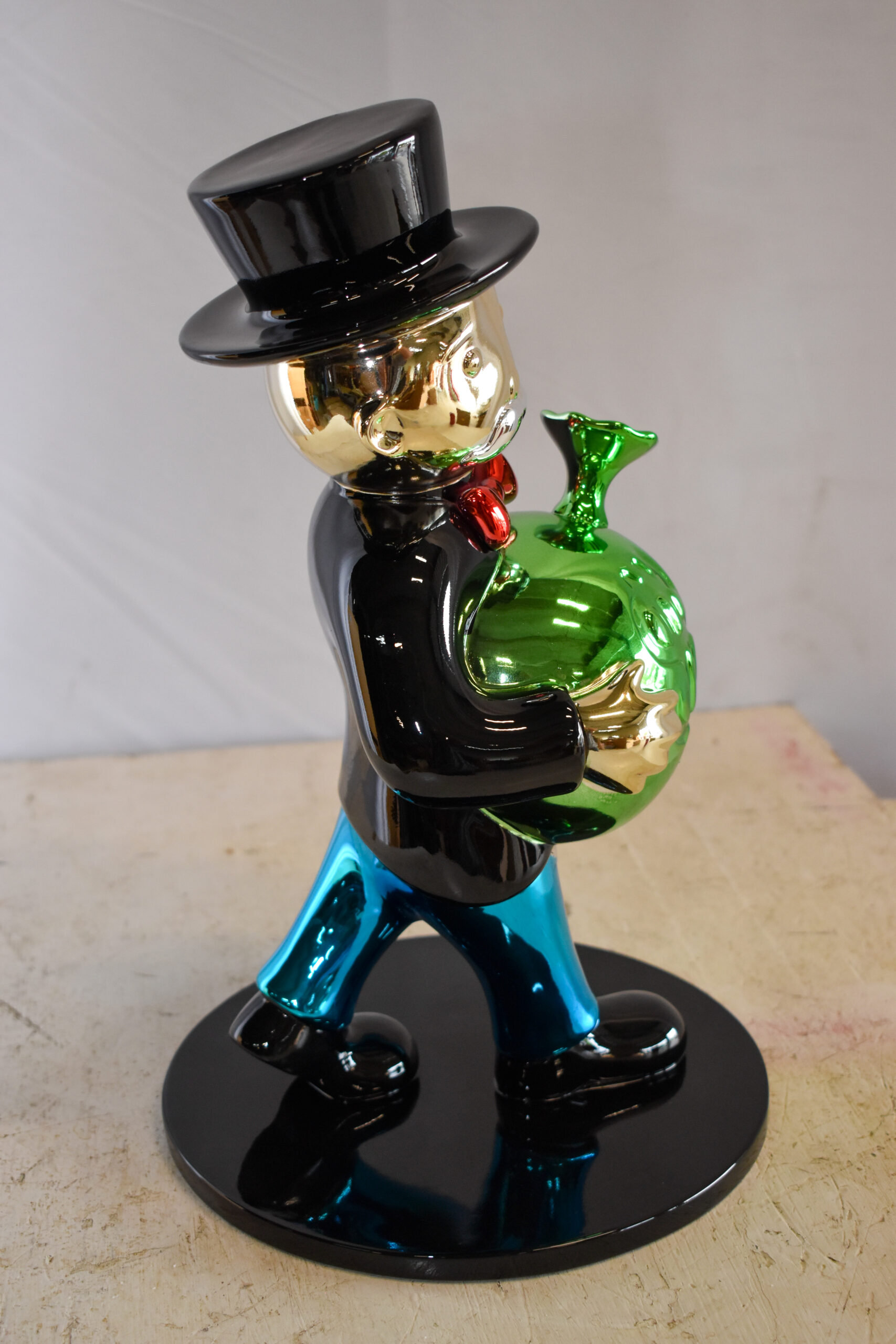 Walking Monopoly Man with Money Bag on Black Base Resin Statue 10" x 10 ...