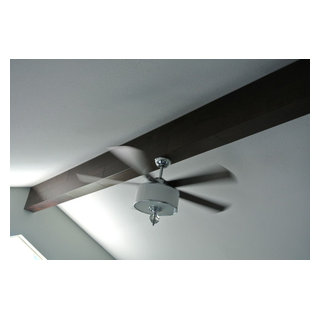 Drywall Ceiling Beams Wrapped in Distressed Hardwood Flooring - Modern ...