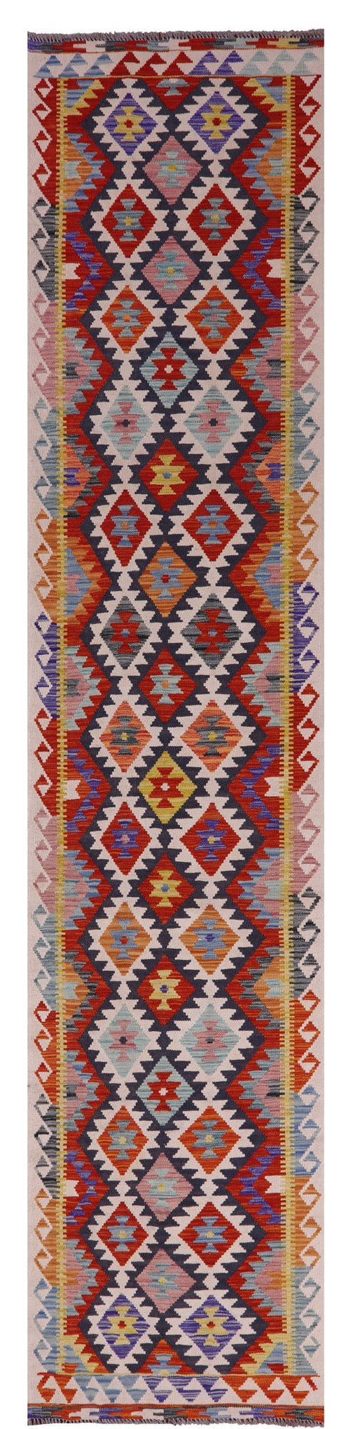 2' 9" X 13' 1" Wool On Wool Reversible Kilim Flat Weave Runner Rug ...