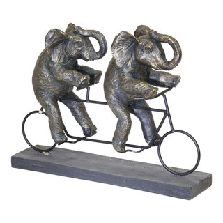 Polyresin 14"L Elephants On Tandem Bike, Bronze - Eclectic - Decorative ...