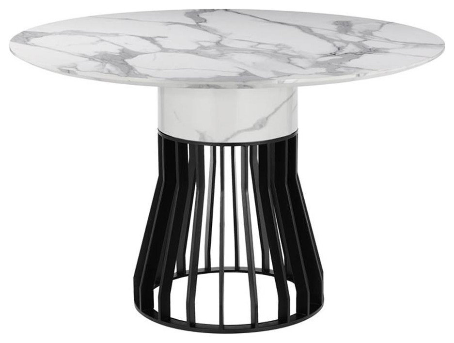 Pangea Home Gina 47" Faux Marble & Metal Dining Table in Black & White ...