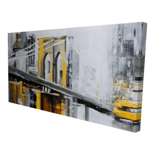 Yellow Brooklyn Bridge With Taxis, Print On Canvas - Contemporary ...