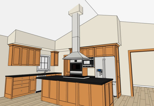 Island hood under a 4:12 vaulted ceiling: how to mount