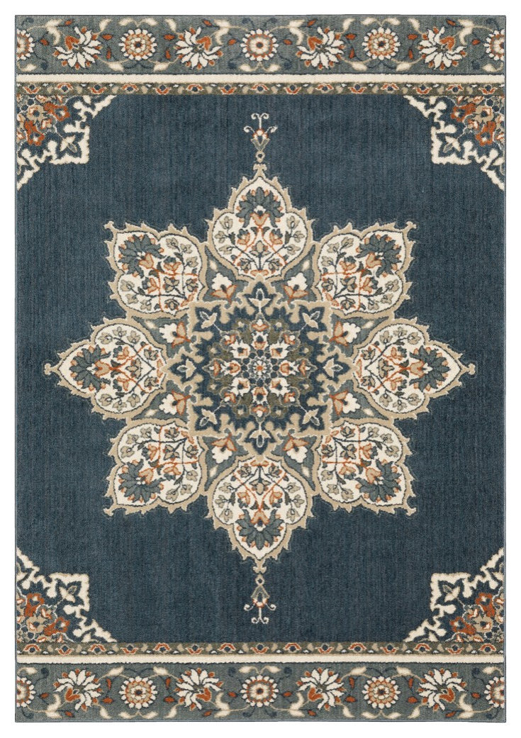 7??X 9??Blue And Beige Floral Medallion Indoor Area Rug, 60.27 ...