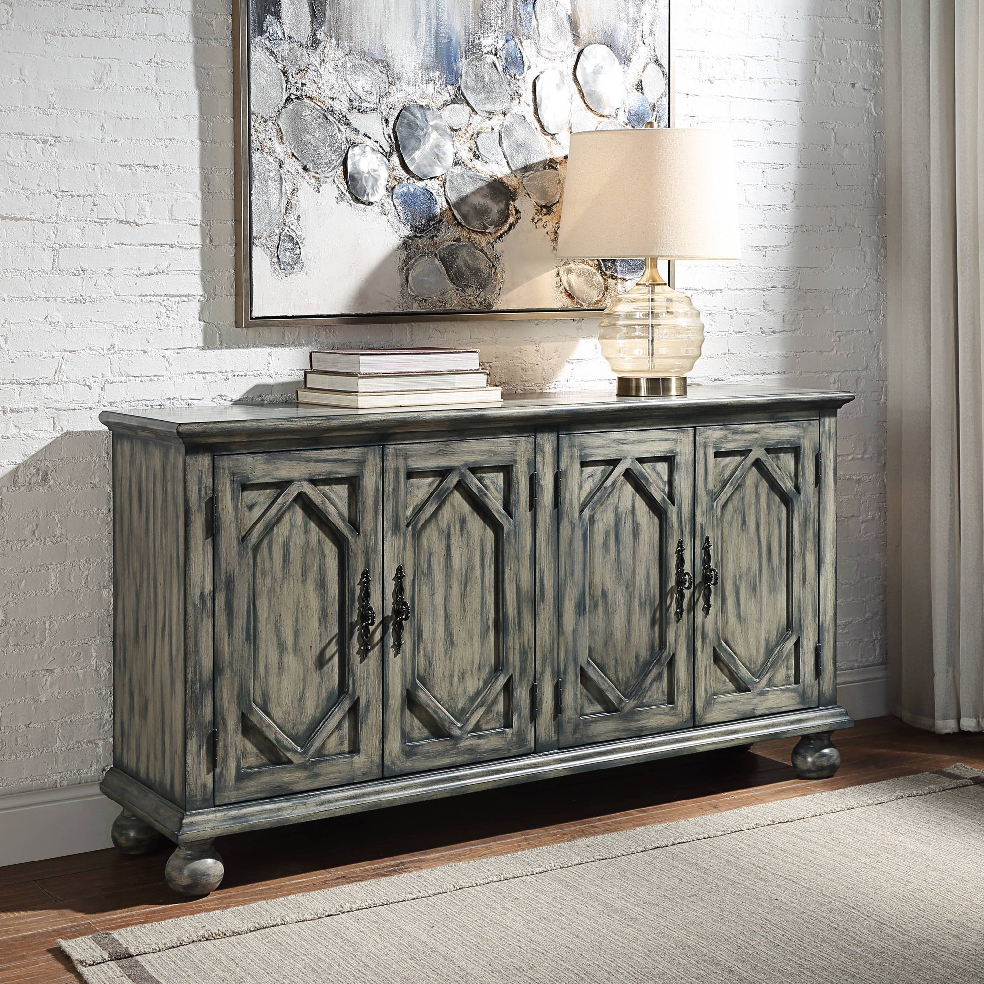 Console Table, Large Design With Bun Feet & Geometric Doors Accent ...