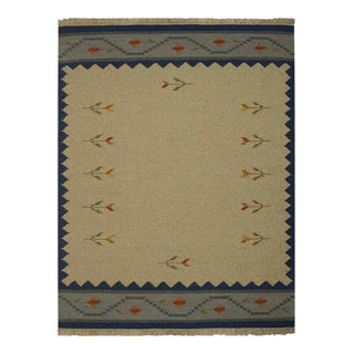 HAND WOVEN FLAT WEAVE KILIM WOOL ECO-FRIENDLY AREA RUGS-White Blue ...