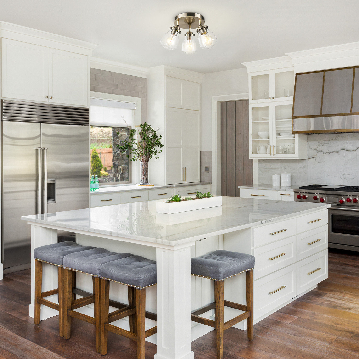 3-Light Antique Brass Track Lighting Canopy Light with Clear Glass ...