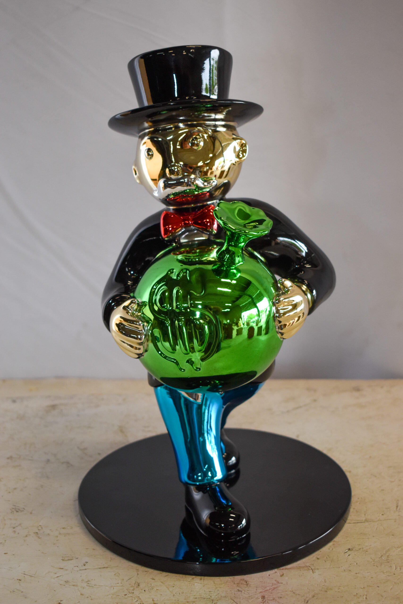 Walking Monopoly Man with Money Bag on Black Base Resin Statue 10" x 10 ...