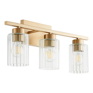 Ladin Transitional Vanity in Aged Brass W/ Clear Fluted Glass ...