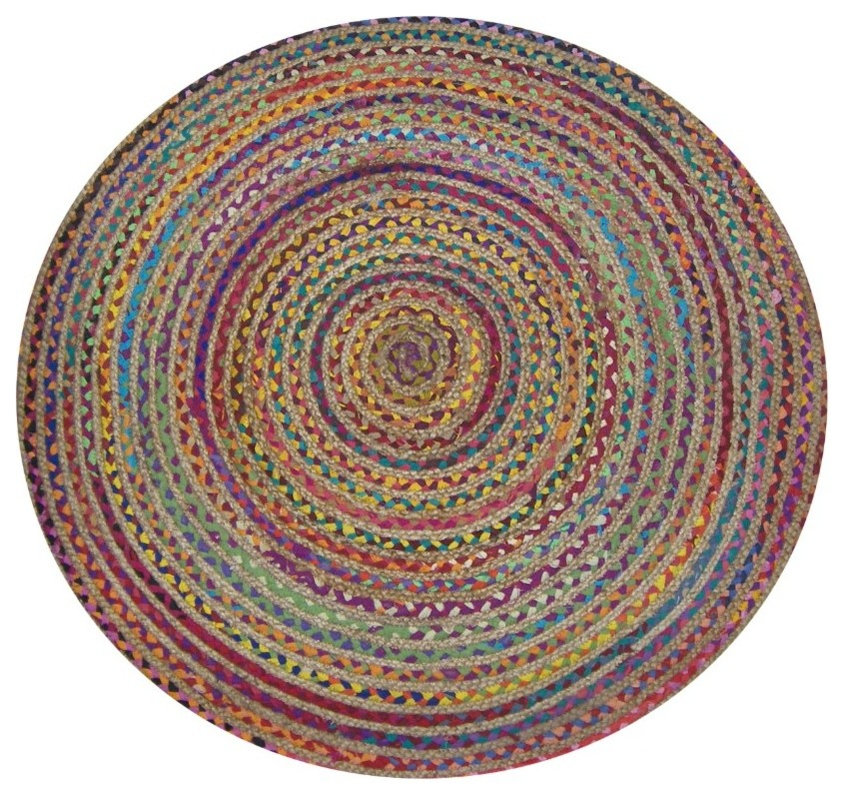 48 Inches Round Rainbow Chindi Rag Rug, Multicolor - Contemporary ...