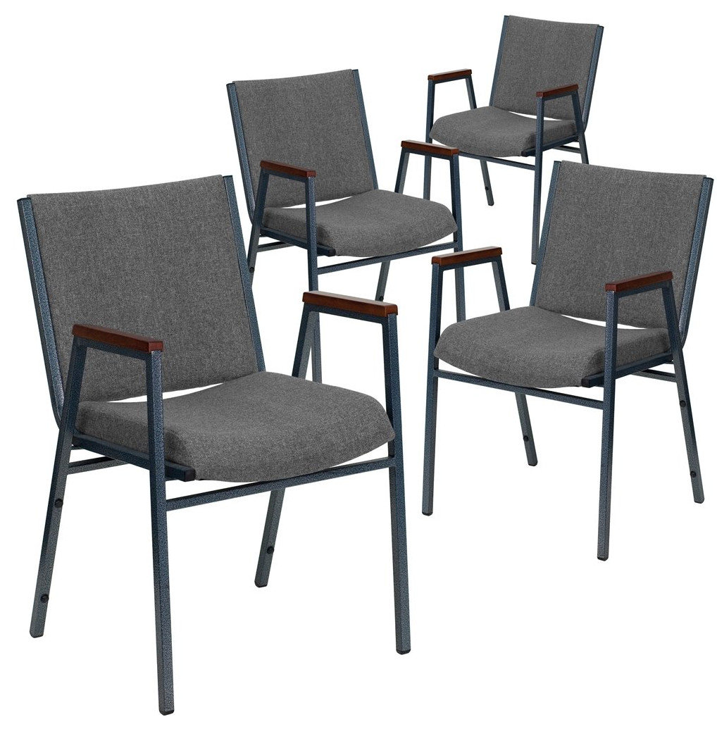 4 Pk. Heavy Duty, 3'' Thickly Padded, Gray Upholstered Stack Chair with ...