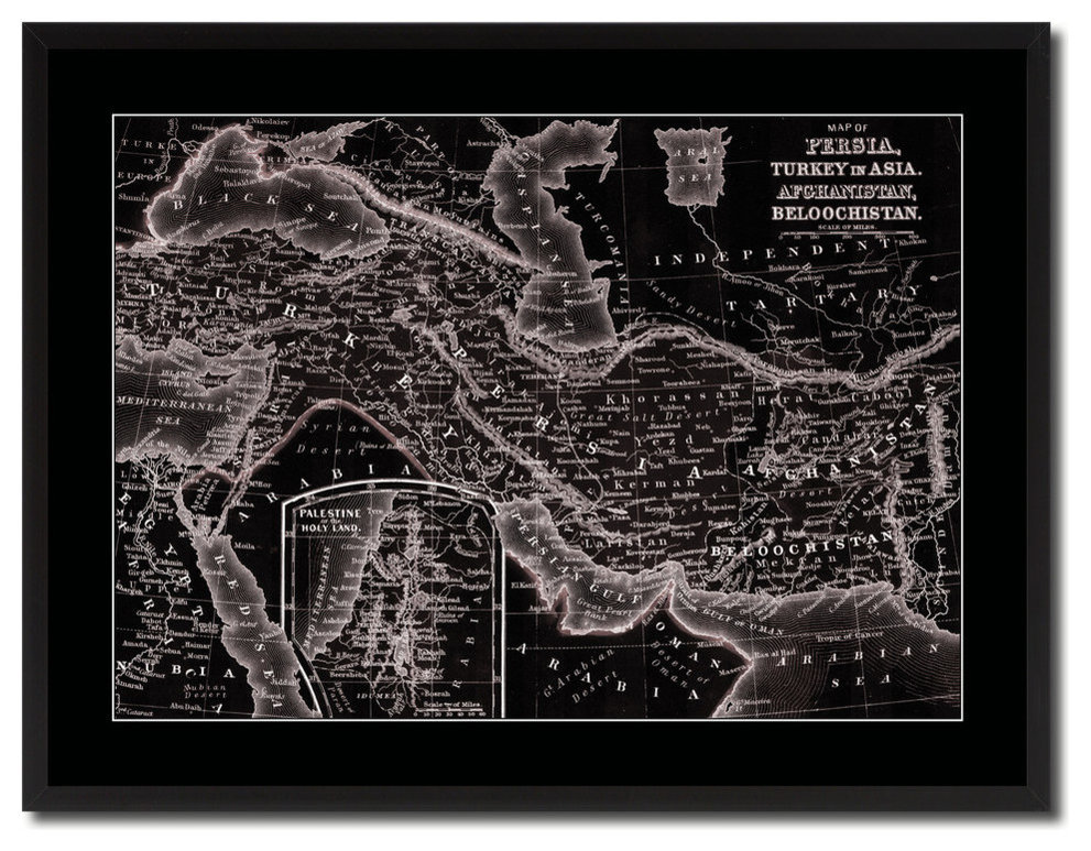 Persia, Iraq, Iran, Afghanistan Vivid Sepia Map On Canvas With Frame ...