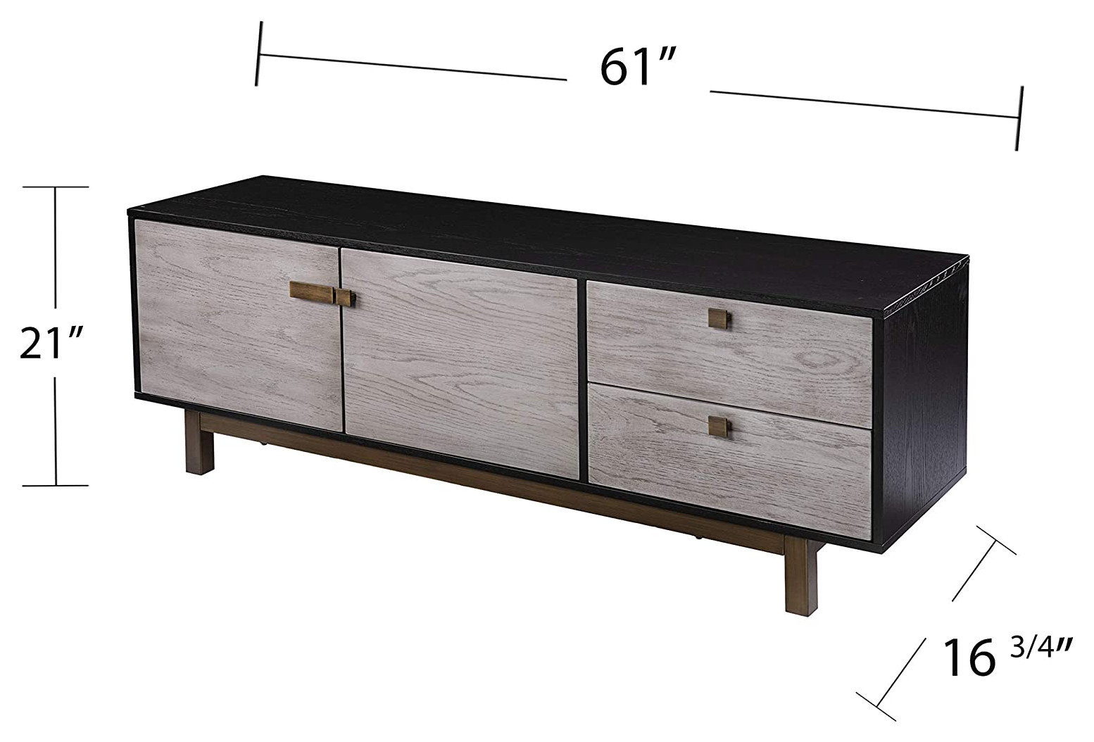 Storage Media Console, Drawers and Cabinet With Adjustable Shelf, Grey ...