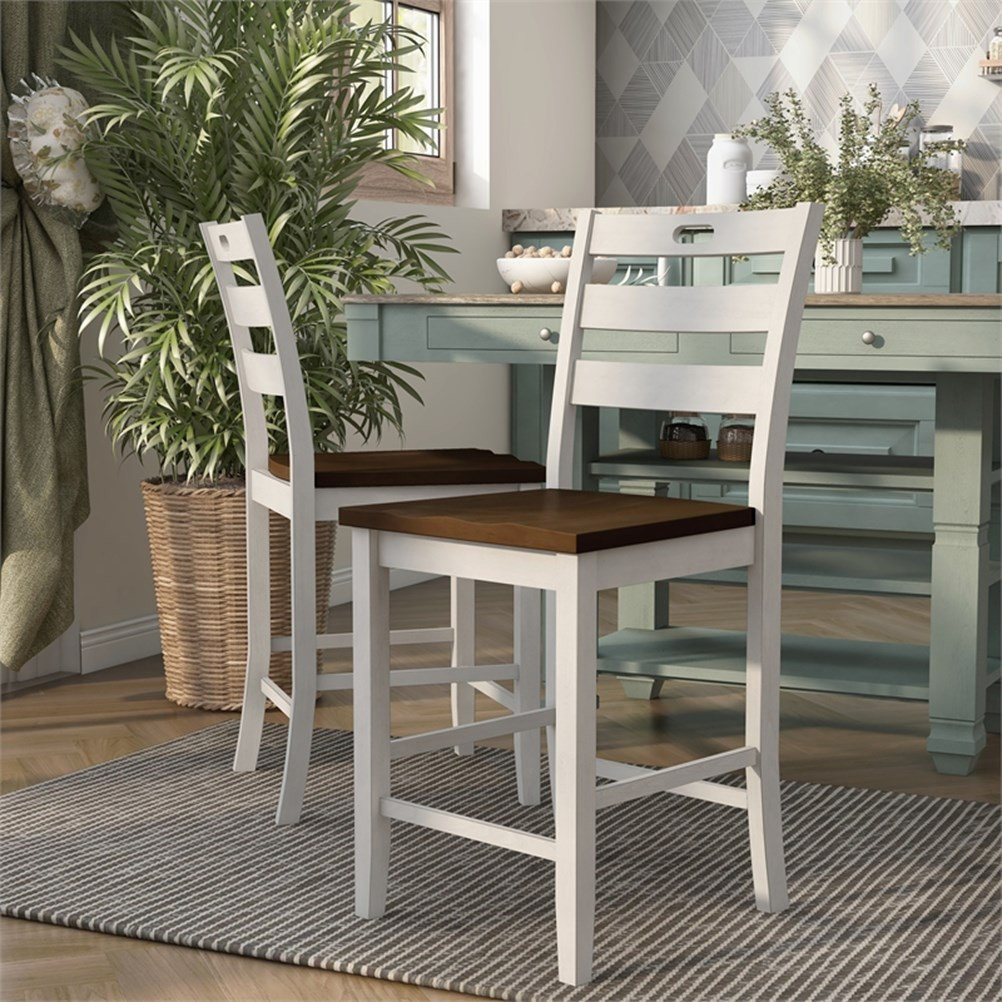 Bowery Hill 24" Farmhouse Wood Counter Height Chair in White (Set of 2 ...