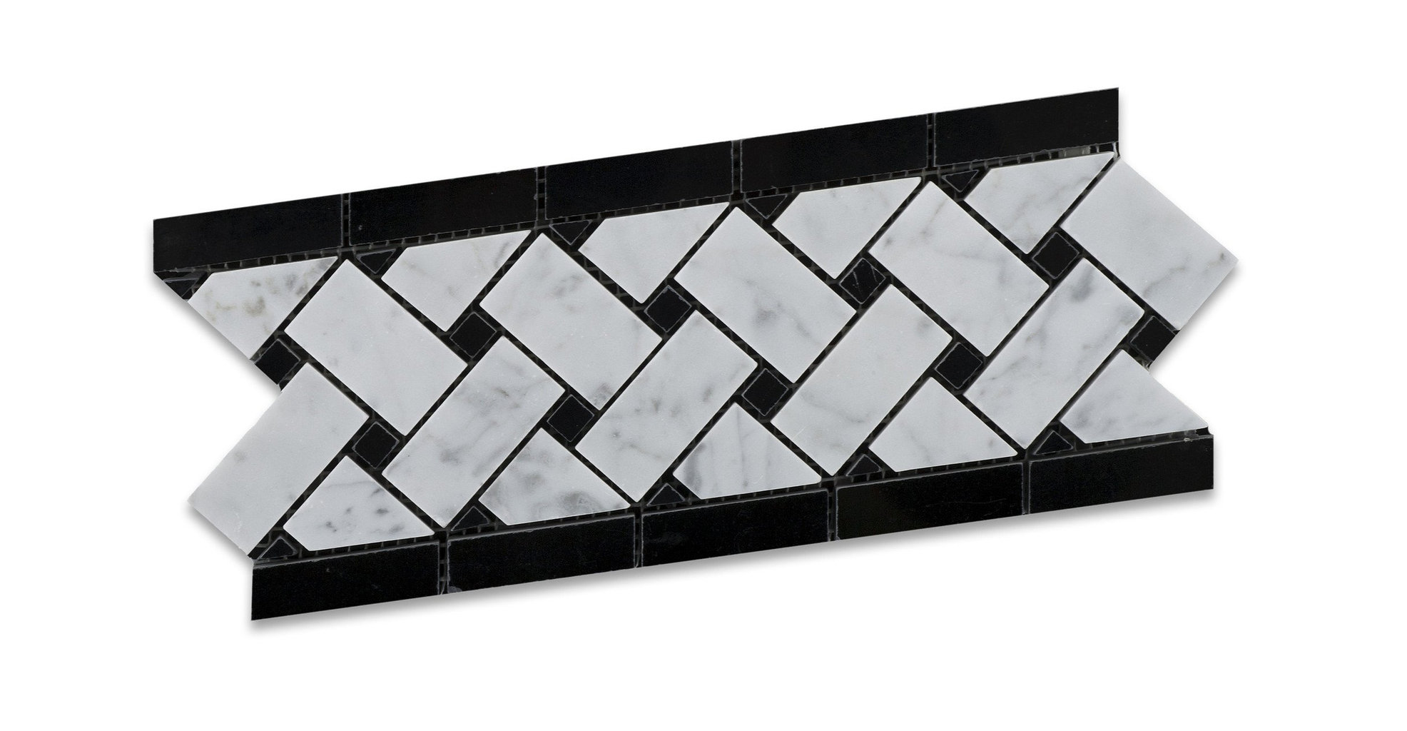 Carrara White Marble Polished Basketweave Border Listello w/ Black Dots ...