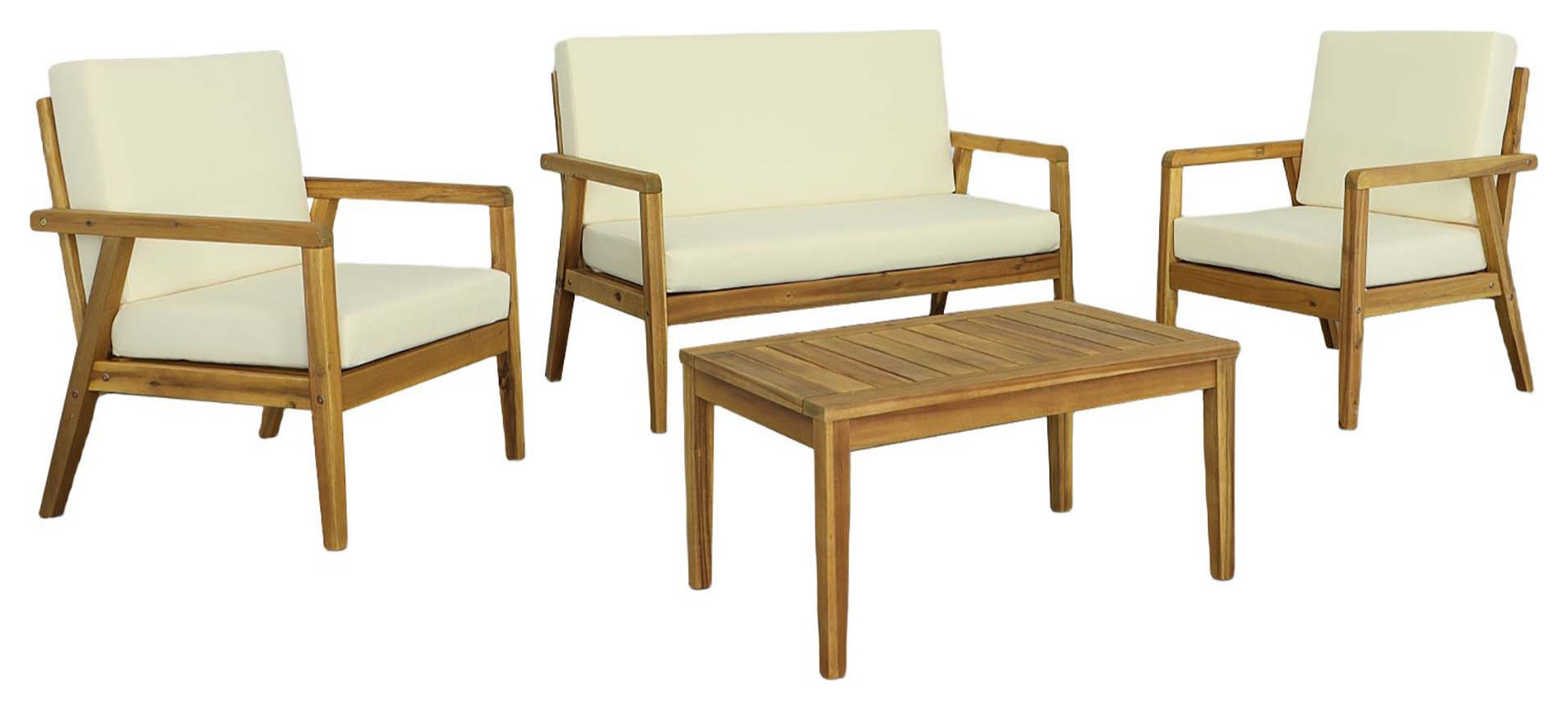 Cape Cod Outdoor 4 Piece Seating Set, Off-White/Natural - Transitional ...