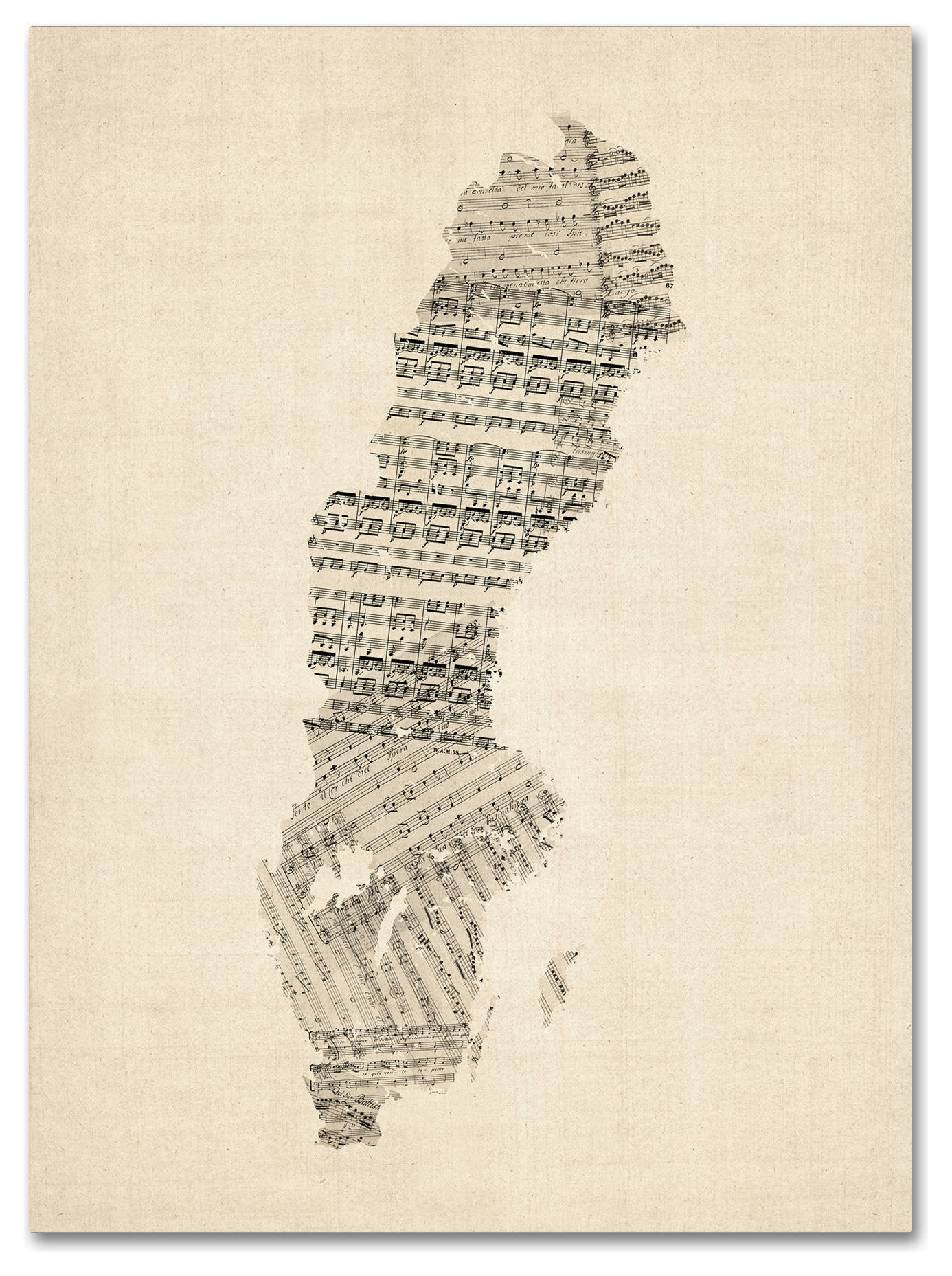 "Old Sheet Music Map of Sweden" Canvas Art by Michael Tompsett, 14"x19 ...
