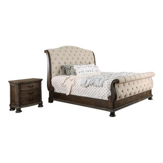 FOA Kai 2pc Natural Tone Wood Bedroom Set - Queen + Nightstand ...