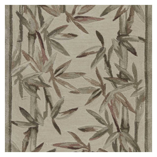 2' X 10' Ivory Bamboo Leaves Wool Indoor Runner Rug - Asian - Hall And ...