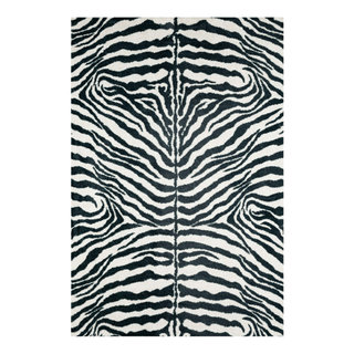 8'x10' Black and White Zebra Print Shag Handmade Non Skid Area Rug ...