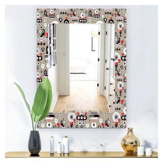 Designart Pattern Amusing Lovers Robots Modern Frameless Vanity Mirror ...