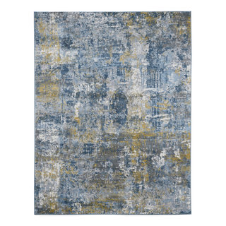 Cairo Bastrop Gold/Blue Polyester Blend Area Rug, 7'10"x10'10", 7'10 ...