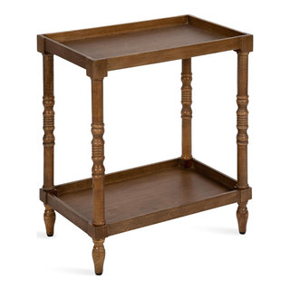 Vintage Wooden Side Table with Two-Tier Design and Decorative Colonial ...