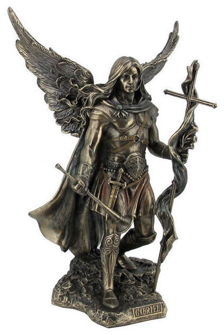 Archangel- St. Gabriel With Cross And Trumpet Statue - Traditional ...