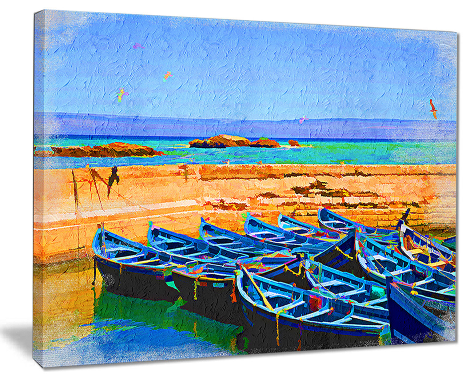 "Blue Boats in Sea" Canvas Print, 40"x30" - Beach Style - Prints And ...