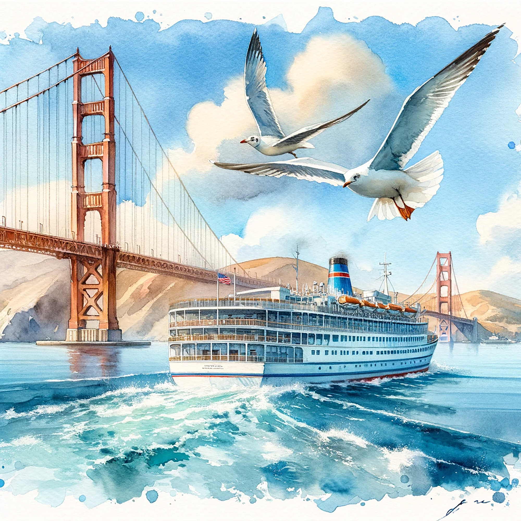 Harbor Gateway - Cruise Ship & Iconic Bridge on Wrapped Canvas - Beach ...