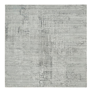 Light Gray Modern Design Natural Wool Hand Knotted Square Oriental Rug ...