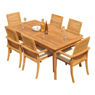 7-Piece Outdoor Teak Dining Set: 71" Rectangle Table, 6 Alps Stacking ...