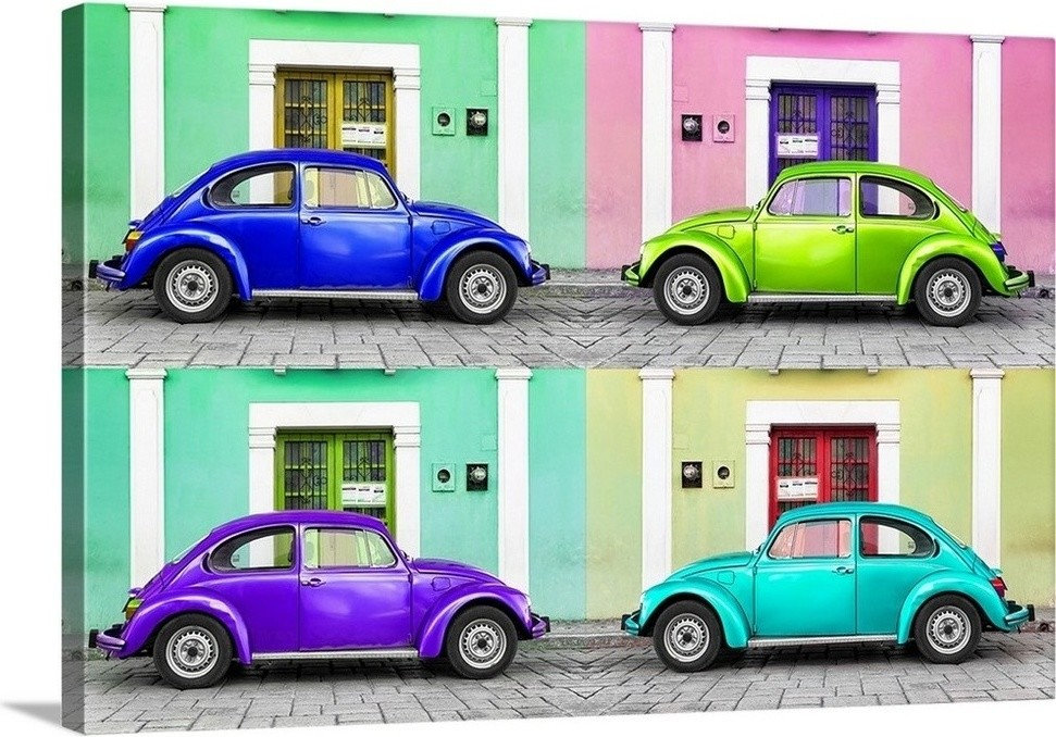 "Four VW Beetle Cars with Colors Street Wall" Wrapped Canvas Art Print ...