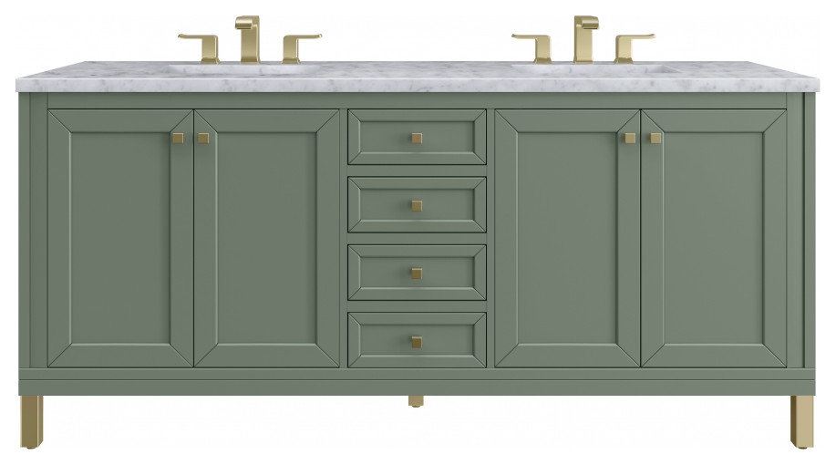 72 Inch Modern Farmhouse Green Double Sink Bathroom Vanity Marble ...