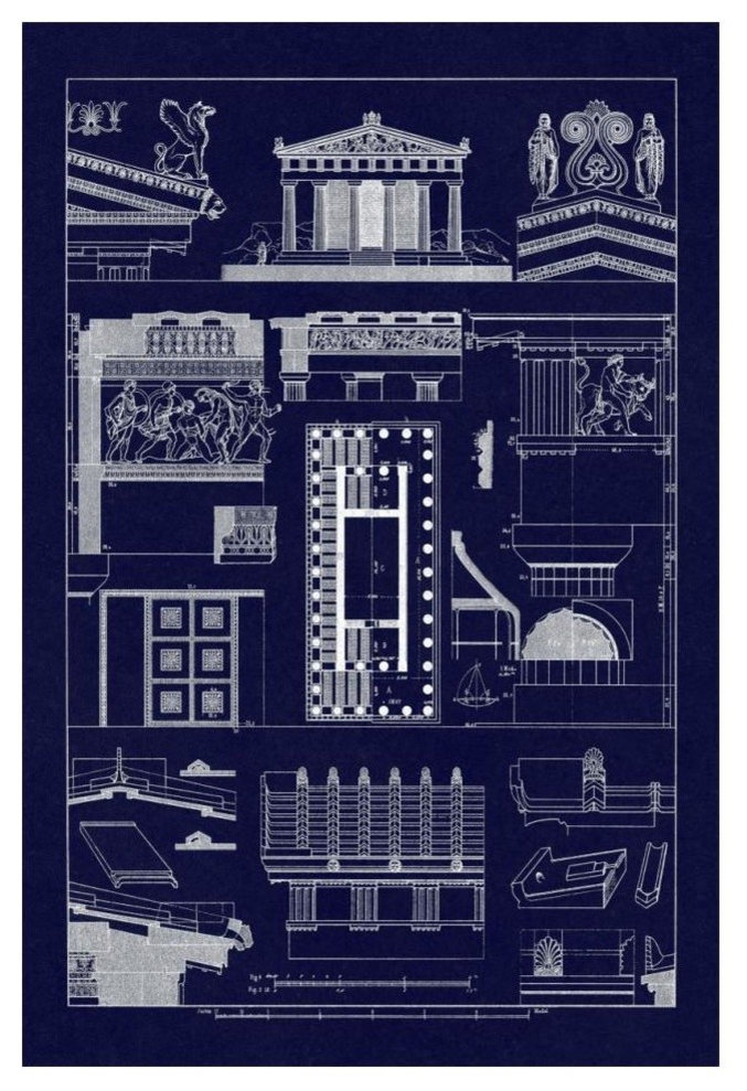 "Temples and Roofings (Blueprint)" Digital Paper Print by J. Buhlmann ...