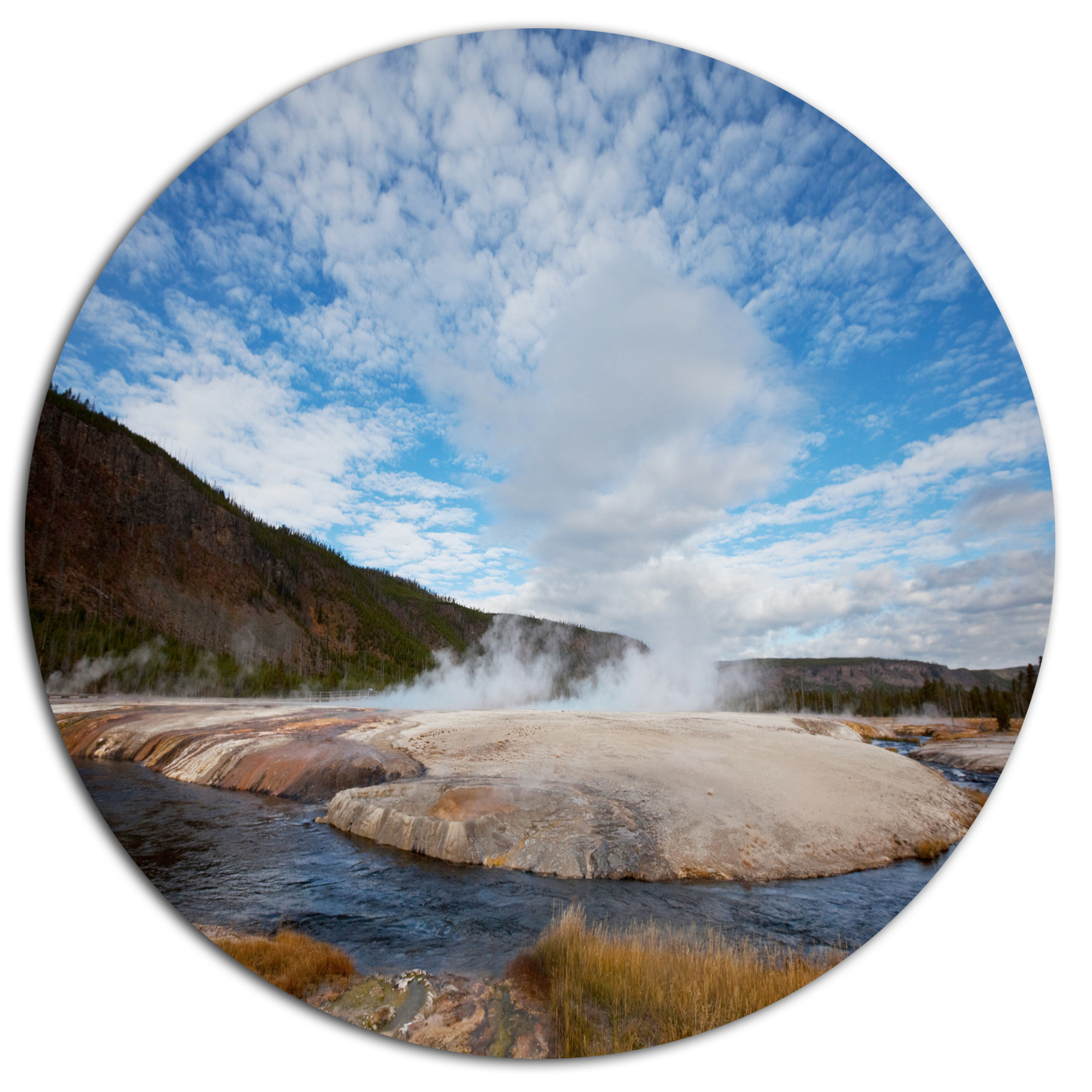 Yellowstone Under Bright Clouds, Landscape Disc Metal Wall Art, Disc of ...