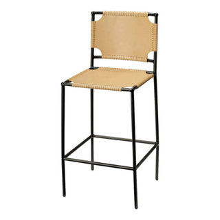 Asher Cashew Tan Full Grain Leather Bar Stool With Back - Transitional ...