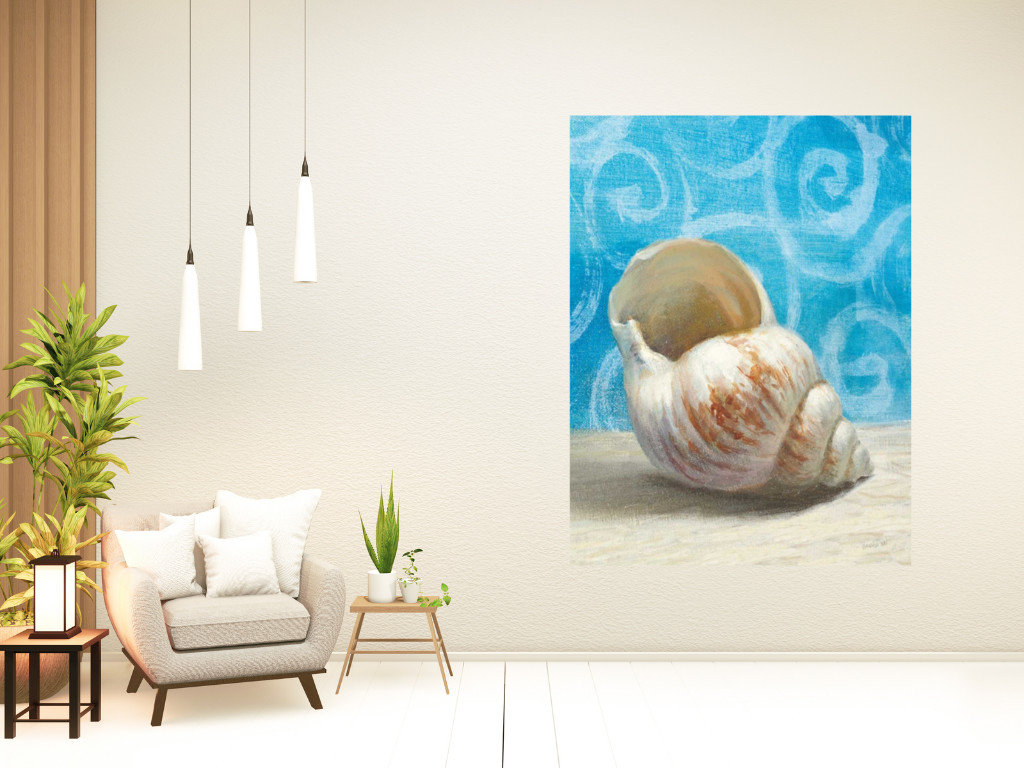 20" Mod Blue Scroll Coastal Conch 1 Giclee Wrap Canvas Wall Art - Beach ...