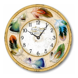 Vintage-Style Bird Feather Wall Clock, 10.5 Inch Diameter - Farmhouse ...