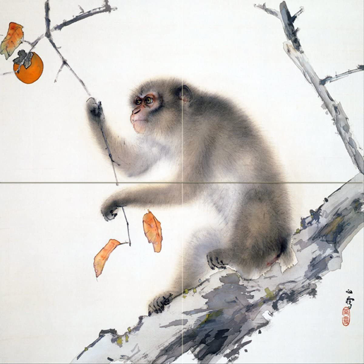 Tile Mural Japan monkey fruit persimmon Backsplash, 6" Rialto ...