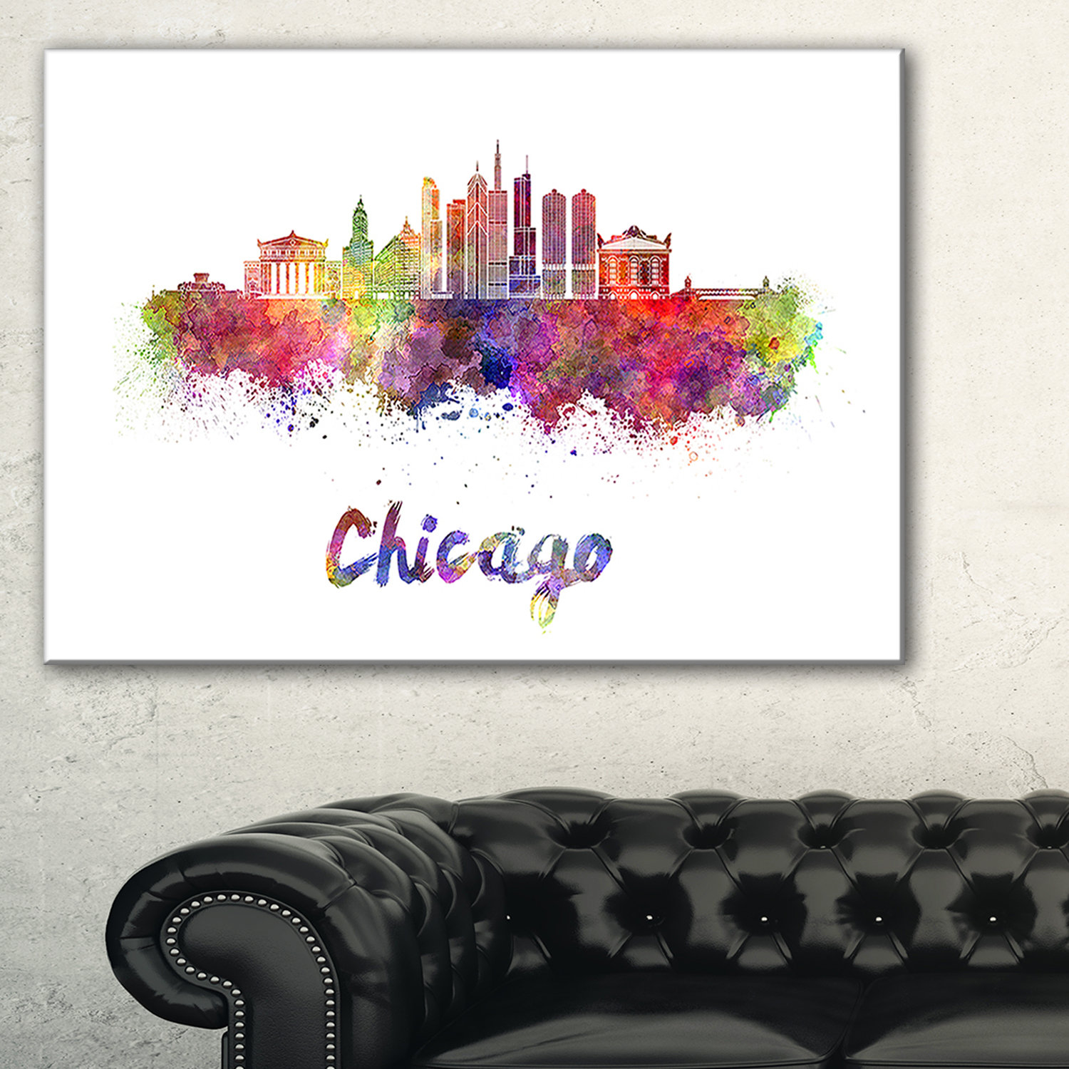 "Colorful Chicago Skyline in Watercolor" Wall Art, 40"x20 ...