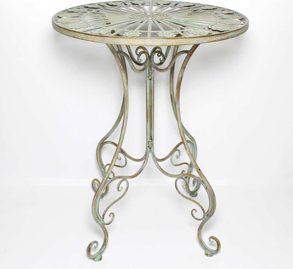 Metal Bistro Table With Curved Legs, Scrolling Heart and Peacock Tail ...