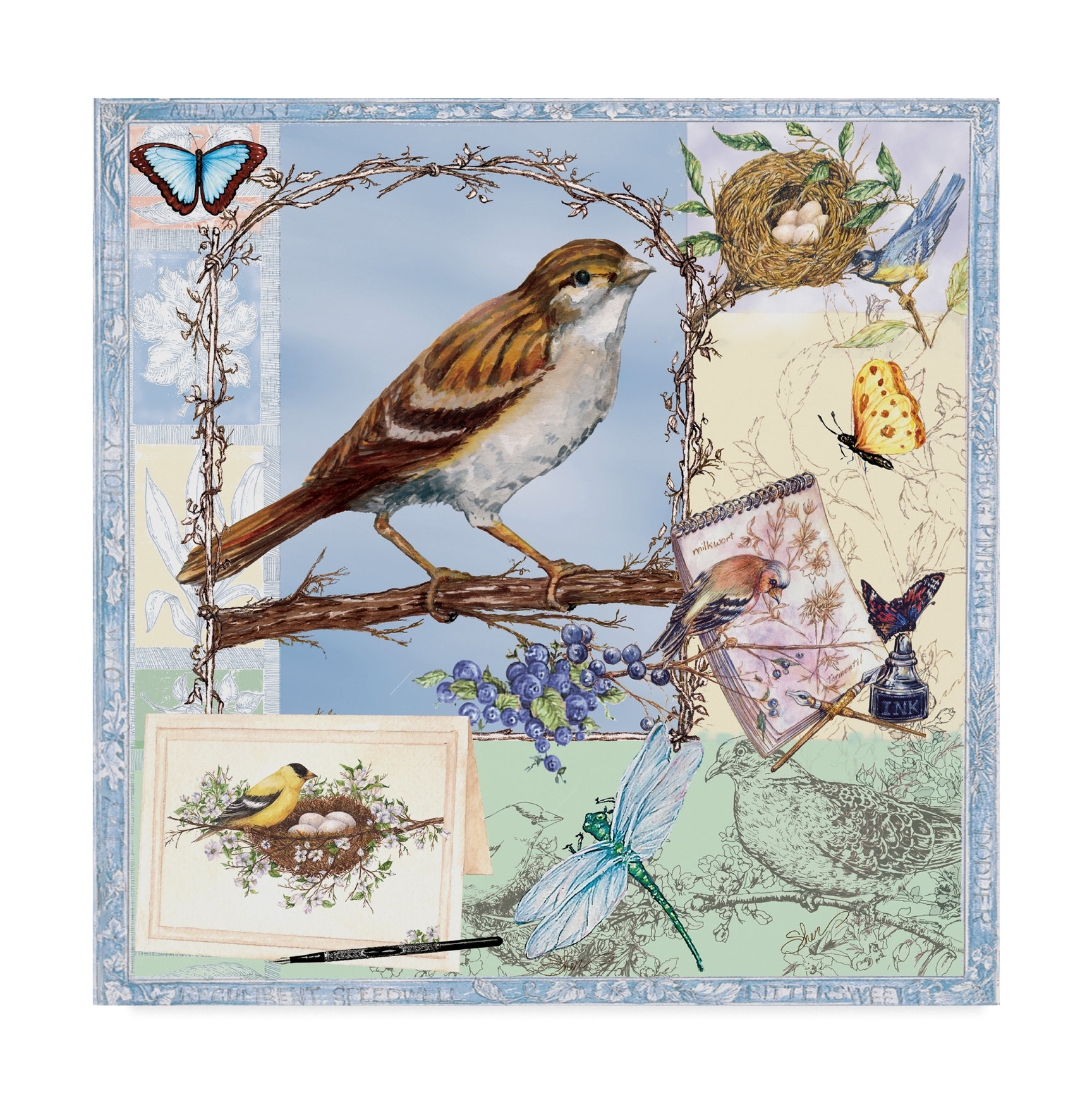 "Natural Bliss Birds Blue" by Sher Sester, Canvas Art, 35"x35" - Rustic ...