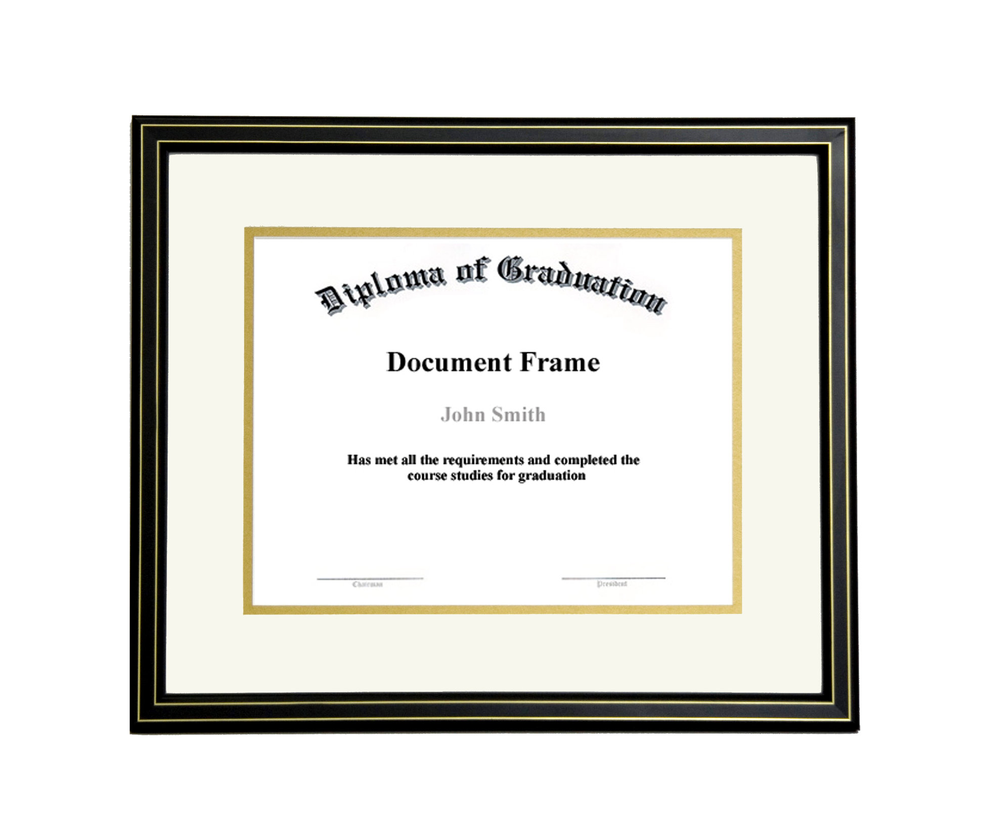 Diploma and Document Frame with Matting, Black With Gold Pin Stripes ...
