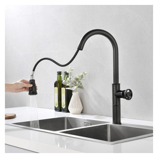Ruth Industrial Pipe Matte Black Pull Out Kitchen Sink Faucet Dual ...
