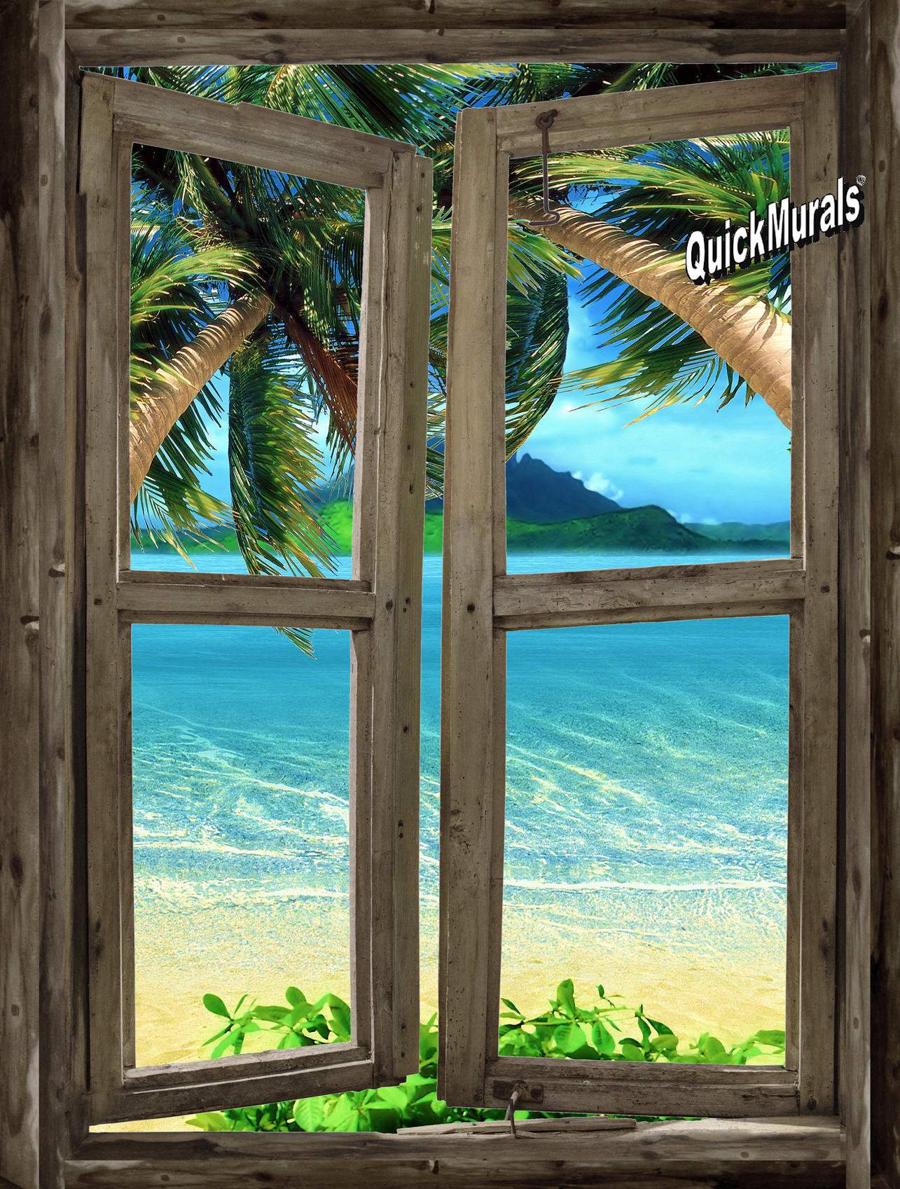 Beach Cabin Window Mural #7 One Piece Peel & Stick CANVAS Wall Mural ...