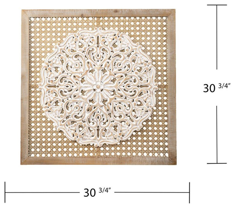 Maklaine Transitional Wall Decor Panel in Natural / Distressed White ...