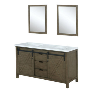 Marsyas 60 White DB Vanity, Grey Quartz Top, Square Sinks, 24 Mirrors w ...