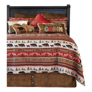 Cabin and Lodge Stripe Rustic Quilt Set, Queen - Rustic - Quilts And ...